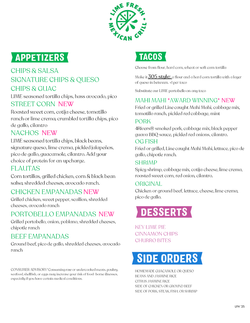 South Florida Mexican Menu - LIME Fresh Mexican Grill